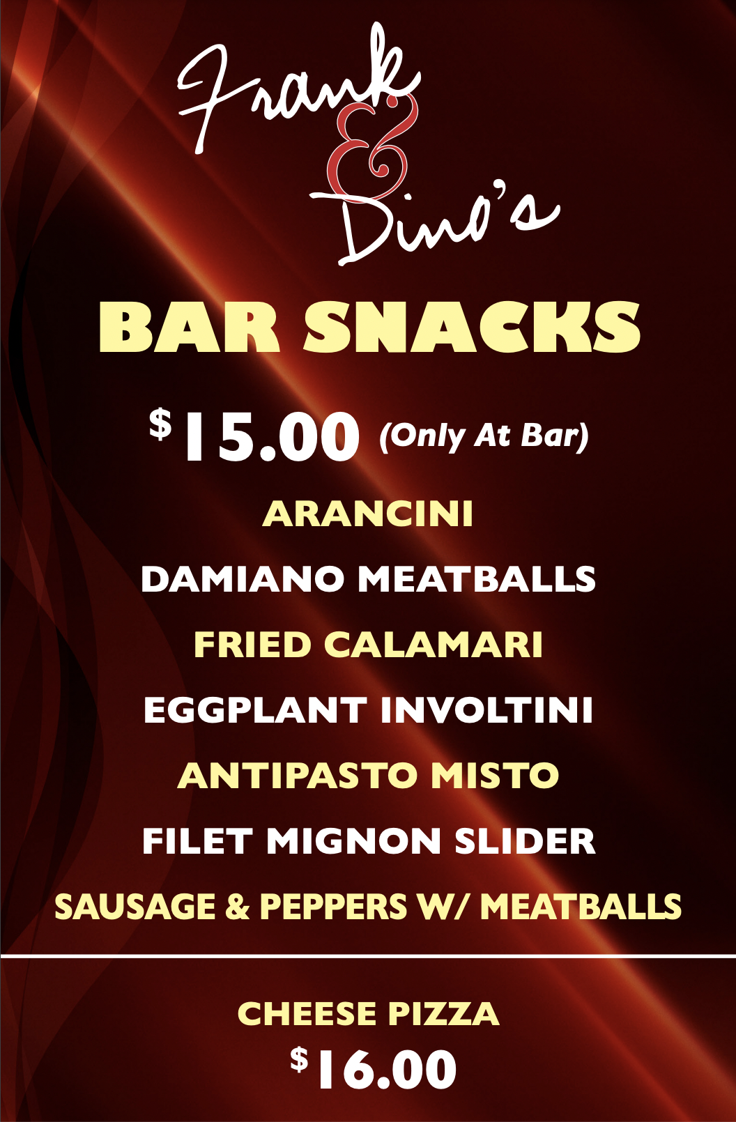 MENUS – Frank & Dino's
